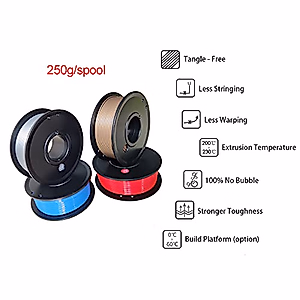 Maths PLA+ 3D Printer Filament 1.75mm (±0.02 mm), 250g/Spool×4, Independent Vacuum Package. 4 Colors Pack for 3D Printer & 3D Pen-Gold(Dark), Silver, Red, Blue.