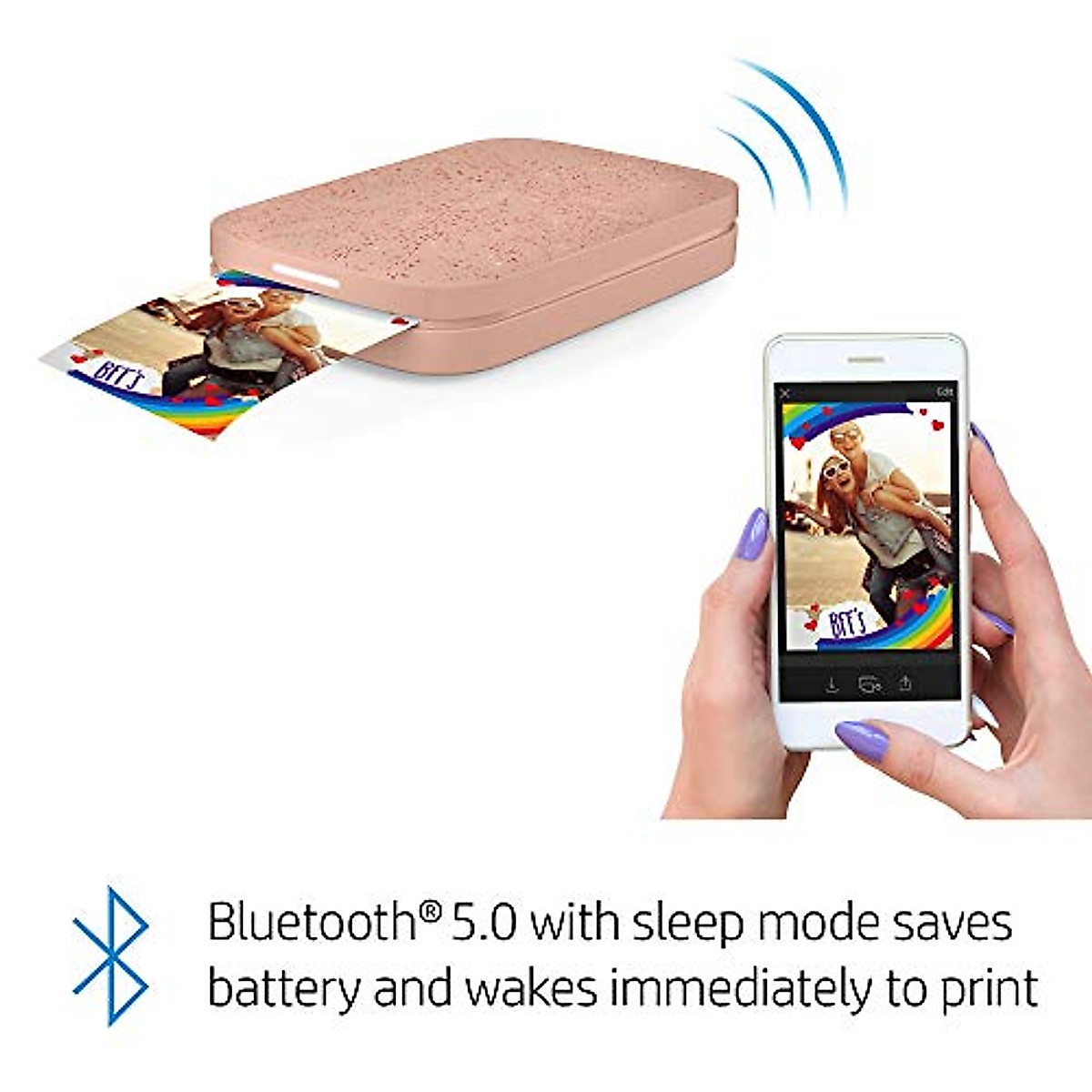 HP Sprocket Portable 2x3" Instant Color Photo Printer (Blush) Print Pictures on Zink Sticky-Backed Paper from your iOS & Android Device.