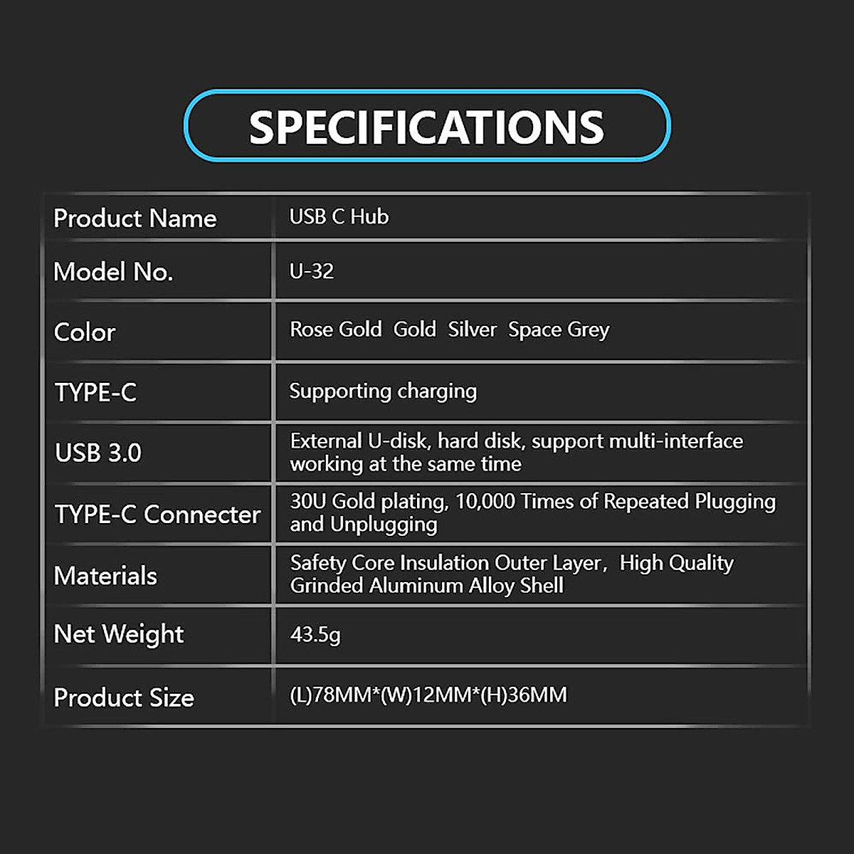USB C hub HDMI Adapter, 4 in 1 Type C hub, 100W Power Supply, USB3.0 * 3+Type-C Interface, Suitable for MacBook Air, MacBook Pro, XPS, etc.