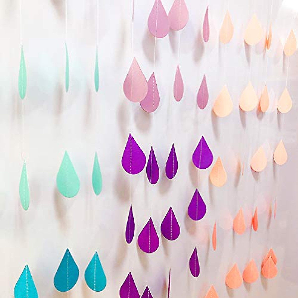 Baby Shower Wedding Birthday Party Decorations Paper Bunting Raindrop Banners Flags Garlands (Peach)