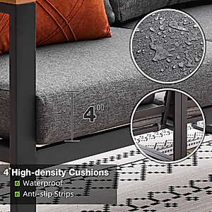 COMLAX FIELD Patio Furniture Set, 4 Pieces Outdoor Patio Furniture with Table Set, Metal Patio Conversation Sets with Washable and High-Resiliency Sponge Cushions, Grey