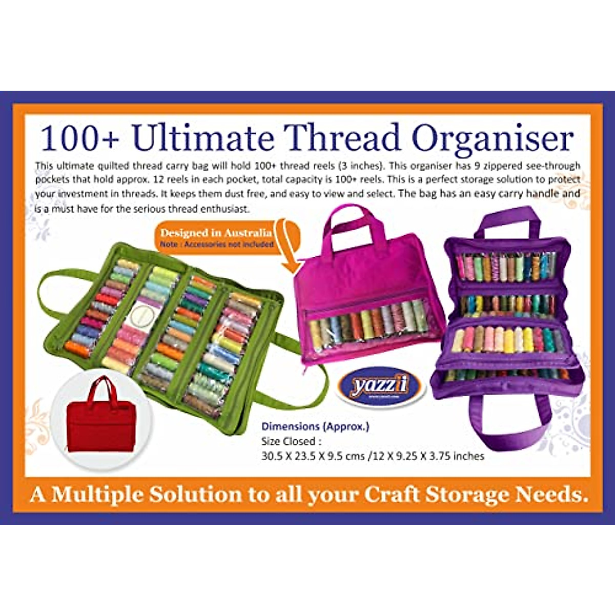 Yazzii 100 Spool Thread Organizer - Thread Holder Organizer - Portable Thread Storage Bag Red