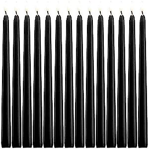 JHENG 10 Inch BlackTaper Candles, 14 Pack Tall Unscented Dripless with Cotton Wicks Perfect for Dinner, Party, Wedding or Farmhouse Decor, 7-8 Hour Burn Time- 7/8'' Base (Black)