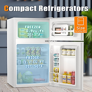 Antarctic Star Mini Fridge 3.1Cu.Ft Compact Refrigerator 2-Doors Freezer Low Noise Defrost Storage of Beverages Vegetables Fruits Kitchen Living Room Office Dormitory White