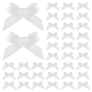 100pcs Ribbon Bows, 1.57x0.4in Mini Bows for Crafts Cute Small Ribbon Tiny Bows for Sewing Gift Wrapping Wedding Party Favors Treat Bags Gift Box Decoration (White)