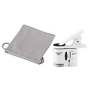 Mobile Phone Clip On Microscope, Magnifying Glass with Light 60x Zoom Microscope Magnifier, LED Light Micro Lens for Universal Mobile Phones Universal Clamp for Cell Phone