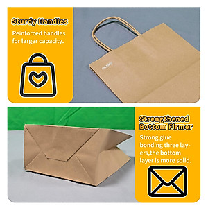 FACEBAG 50-Pack Brown Paper Bags with Handles Bulk, 8x4.25x10.5 Inches,Medium-sized Gift Bags with Handles for Party Favors，Take-Out，Grocery Shopping & Retail，Reusable & Durable