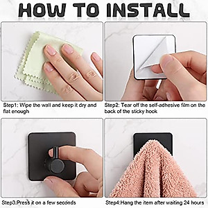 Shimeyao 16 Pcs Black Adhesive Hooks Heavy Duty Wall Hooks Bathroom Towel Hook Matte Black Stainless Steel Waterproof for Hanging Coat Hat Towel Robe Key Clothes Office Kitchen Bathroom