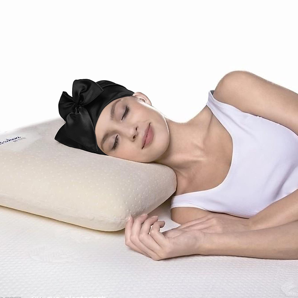 4 Pieces Soft Satin Head Scarf Sleeping Cap Turbans Head Cover Bonnet Head Wear for Women (Set 4)