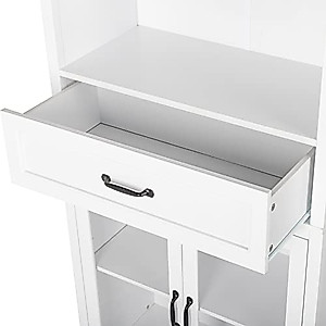 SSLine 5-Tier Bookshelf Bookcase with 4 Doors,71'' Wooden Tall Storage Cabinet with One Drawer and Spray Paint Acrylic Door,Adjustable Shelves for Living Room Bedroom Study Office Book Organizer