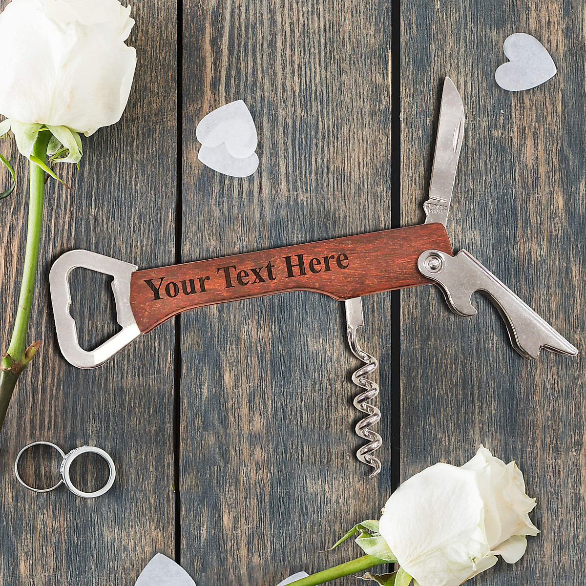 Personalized Corkscrew Wedding Favor Gifts - Custom Engraved Wine and Beer Corkscrew Multi-Tool Set for Bridal Shower, Reception, Party (1)