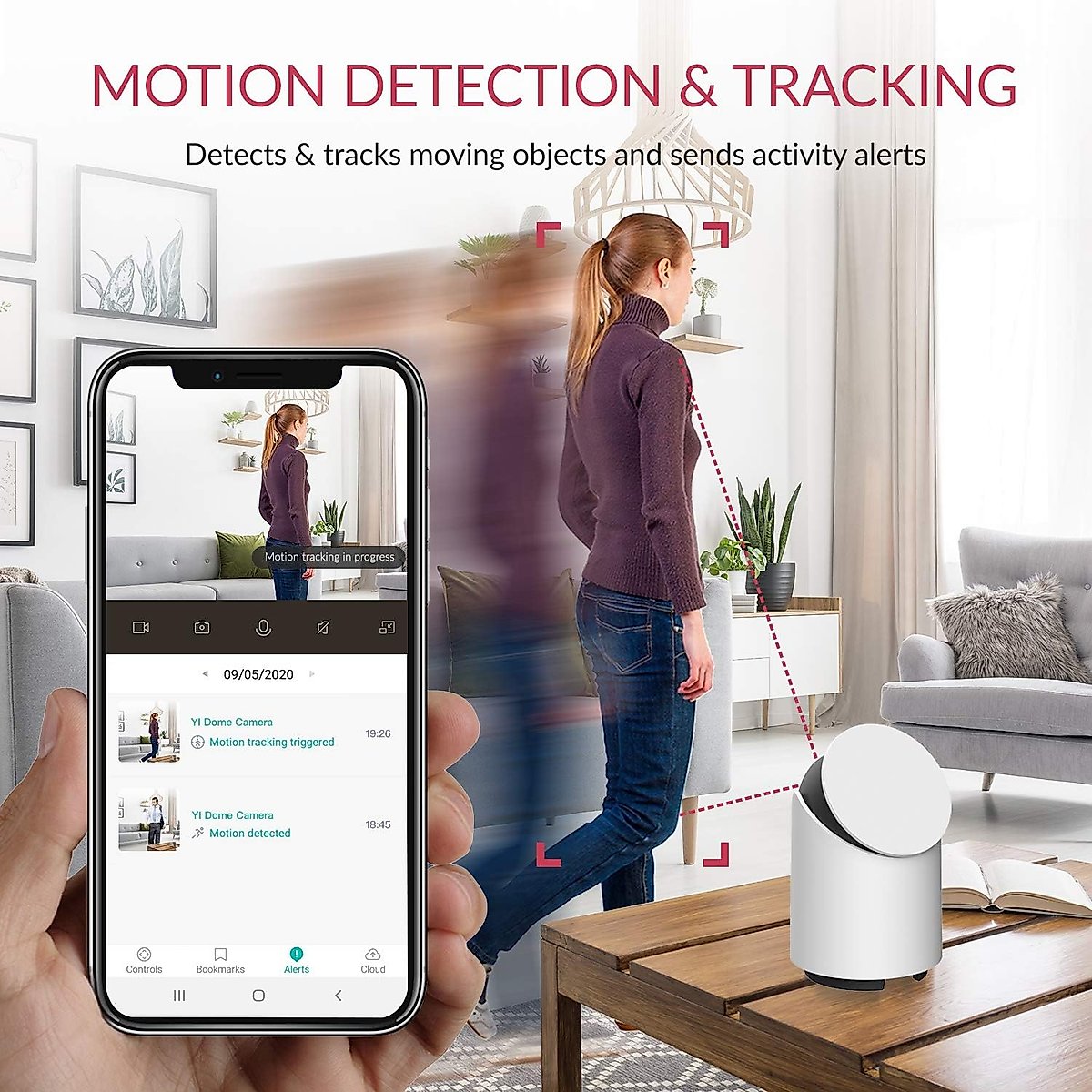 YI Pet Security Camera 1pc, 1080p 360-degree Pan-Tilt Smart Indoor IP Cam with Night Vision, 2-Way Audio, Motion-Tracking，Human Detection, Phone App, Compatible with Alexa and Google