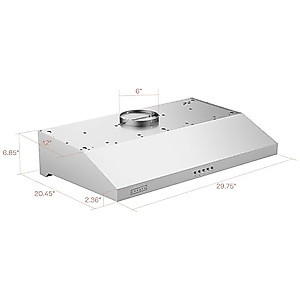 Empava Slim Range Hood 30 Inch Under Cabinet Ducted, Dual Sealed Aluminum Motor, 3-Speed, 400 CFM, Permanent Filters, Push Button Control Stainless Steel, 30 in. RH08