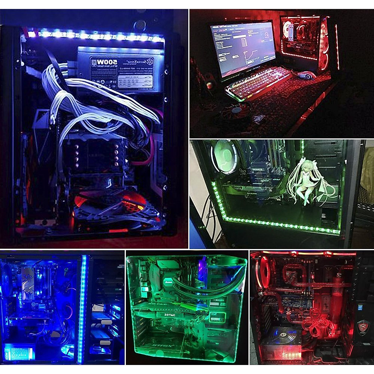 DS leddess RGB LED Strip Computer Lighting via Magnet with Controller for Desktop Computer Case Mid Tower Full Tower (24Key Remote,2PK,30CM,R Series)