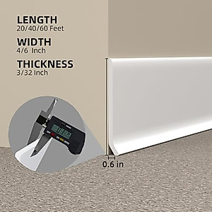 Flexible Baseboard Molding Trim, 4 Inch Self-Adhesive Vinyl Wall Base, Peel and Stick Trim Rubber Cove Base, Wall Base Molding Trim, Baseboard Moulding Trim (20Ft)