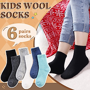 Kids Merino Wool Socks Boys Girls Hiking Boot Winter Thermal Warm Cozy Soft Toddler Thick Crew Socks 6 Pairs (6 Pairs Solid Color B, 4-7 Years)