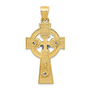 Solid 14k Yellow and White Gold Two Tone Celtic Knot Irish Claddagh INRI Cross Pendant Crucifix Charm - 35mm x 22mm