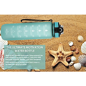 Gold Armour 32oz Motivational Water Bottle with Time Marker, Leakproof BPA Free Daily Water Reminder to Ensure You Drink Enough Water Daily (Mint Green)