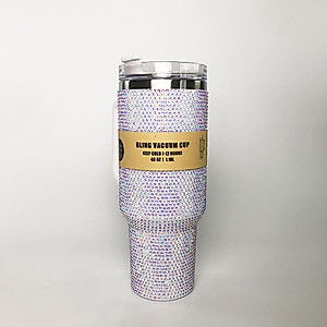 Cupcupmore 40oz Print Bling Rhinestone Stainless Steel Sippy Tumbler Glitter Vacuum Insulated Water Bottle with Straw & Lid &Handle,Thermos for Hot & Cold Drinks,Car Cup Holder (Bride White, 40 oz)