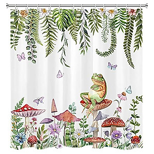 ECOTOB Rustic Mushroom Shower Curtain Sets with Bath Rugs Green Leaf and Flower Bathroom Accessories Set with Bath Mat Botanical Bath Curtain Set Shower Curtain for Bathroom Decor 72x72 Inch