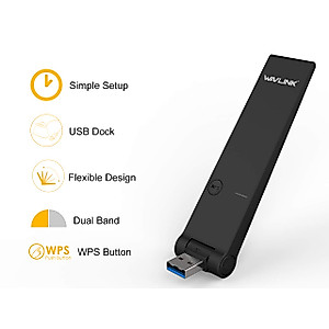USB3.0 Wireless Adapter,Wavlink 1300Mbps Dual Band USB Wi-Fi Network Adapter with USB Extension Cradle, 802.11AC Network LAN Card 2.4G/400Mbps + 5G/867Mbps, WPS for PC Desktop Windows Mac OS X