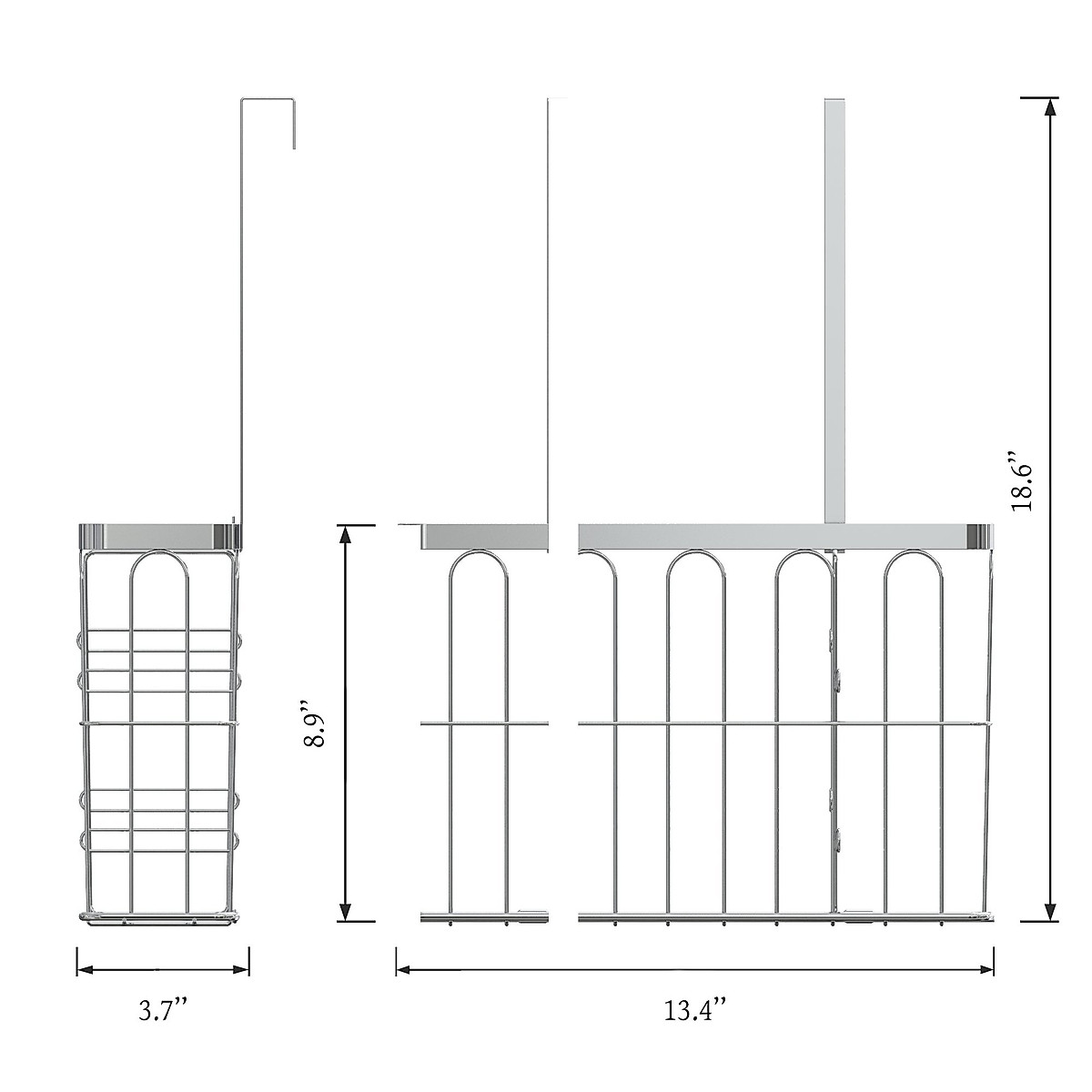 ULFR Over The Cabinet Door Kitchen Storage Organizer Basket, Space Saving Drawer Grid Holder for Cleaning Supplies, Bottles, Board, Chrome Finish with an Easy to Install Divider