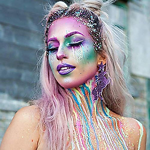 Unicorn Iridescent Holographic Chunky Glitter Cosmetic Body Hair Face Eye Nail for Festival Carnival Concert Party Beauty Rave Accessories Different Shapes 2 Pots 14g/0.5oz+ Quick Dry Primer Glue Gel