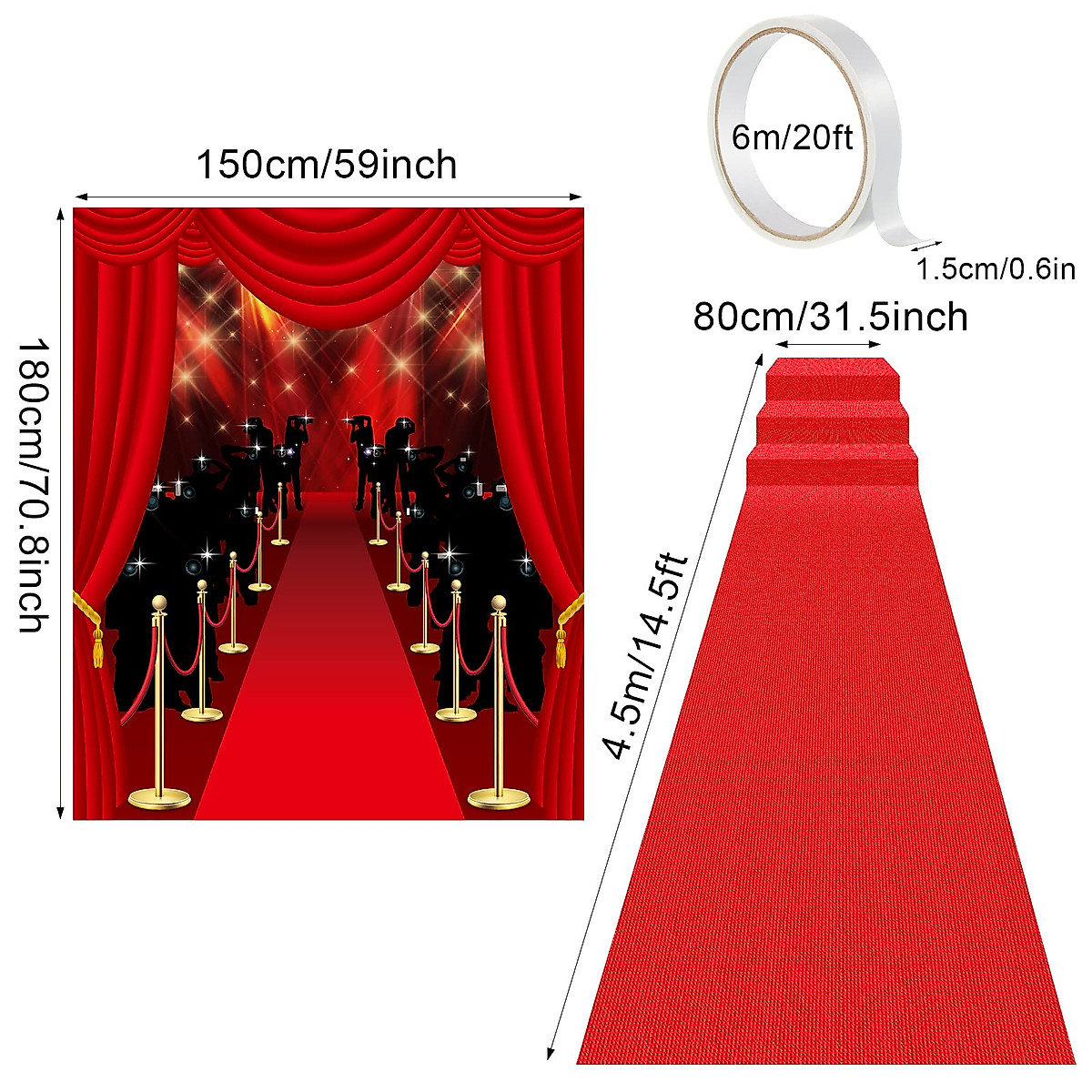 6 x 5 ft Red Carpet Party Decorations Movie Theme Paparazzi Photography Backdrop Red Carpet Backdrop Red Carpet Runner with Carpet Tape for Party Decoration Supplies