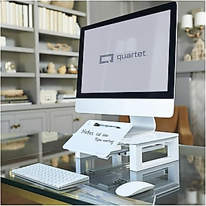 Quartet Desktop Glass Monitor Riser for Computer with Dry-Erase Board, Adjustable Height (Q090GMRW01) White 5" x 10", 5" x 10"