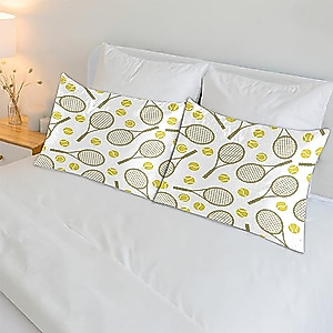 Tennis Rackets Satin Pillow Cases Silk Satin Pillowcase for Hair and Skin Standard Set of 2 Super Soft Silk Pillowcase with Envelope Closure (20x26 in)