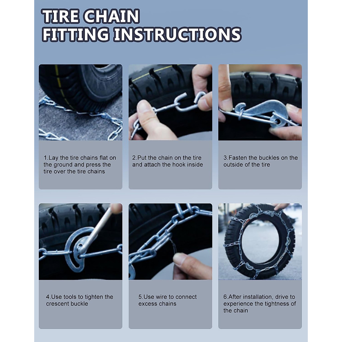 SCITOO QG2228CAM Snow Chains for Car Pickup Trucks SUV,Universal Emergency Tire Traction Chain,Anti-Skid Thickening Tire Chains Width 225 235 245 255 265 275 285 295(15" 16" 17" 18" 19" 20")- Set of 2