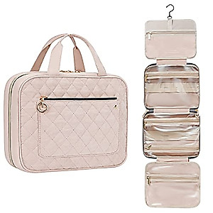 BELLSPIN Toiletry Bag Womens Clear Travel Makeup Bags with Hanging Hook, Travel Makeup Organizer Cosmetic Bag for Travel Toiletries and Shower Accessories(Shell Pink)