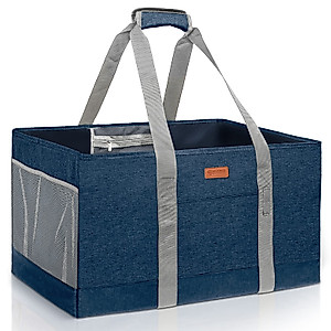 MHOMER Reusable Grocery Bags Extra Waterproof Large Utility Tote Bag with Carrying Handles Foldable Shopping Bags for Storage Space Saving Reinforced Bottom Durable Oxford Fabric Blue