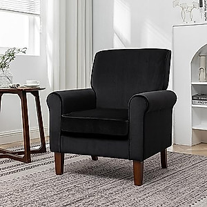 US Pride Furniture Traditional Arm Chairs for Living Room, Bedroom, and Office, Accent Armchair Featuring Birch Wood Frame and Elegant Curved Armrests, Black