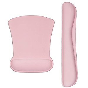 Keyboard Wrist Rest Pad and Ergonomic Mouse Pad with Wrist Rest Support,Gel Memory Foam Nonslip Cute Mousepads Mat Comfortable for Home Office Efficient Working Easy Typing & Pain Relief,Light Pink