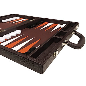 16-inch Premium Backgammon Set - Dark Brown Board, White and Orange Points