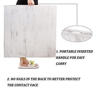 Hanobe Square Large Ottoman Tray: Extra Large Serving Tray with Handles Rustic Wood Whitewash Decorative Coffee Table Trays Farmhouse Home Decor for Living Room Kitchen Counter 24" x 24"