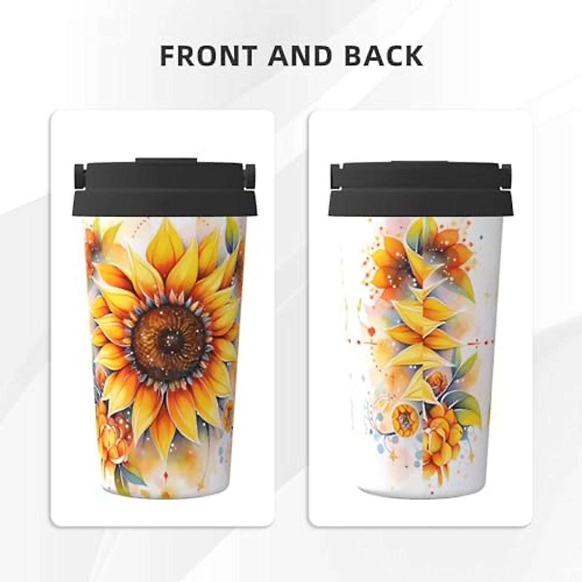 Yellow Sunflower in Oil Printed insulated coffee cup - leak-proof design, suitable for commuting, office and travel insulated cup,