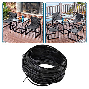 KingBra 230Ft/1.1Lb Wicker Repair Kit, Wicker Repair Supplies, Flat Plastic Rattan Weaving Material for Rattan Patio Furniture Sofa Chair Table Repair and Storage Basket (Black with Ribbing)