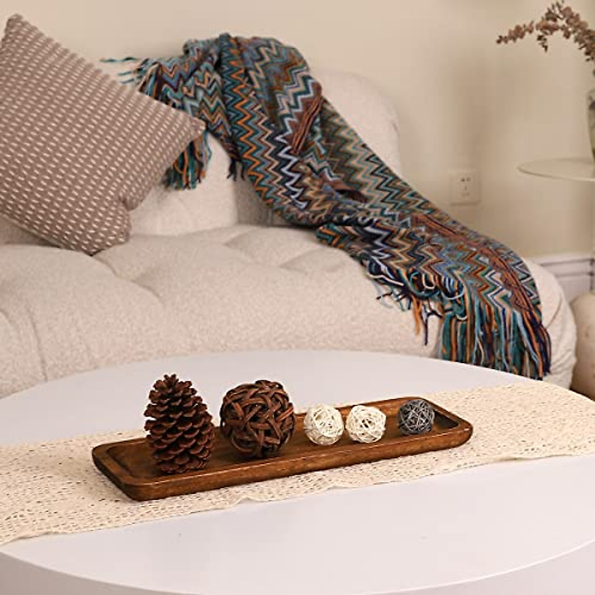 Athaliah Wooden Tray, 18 Inches Rustic Wood Decorative Trays, Natural Hand Carving Solid Wood Long Tray for Table Centerpiece, Kitchen Counter, Home Decor, Bathroom