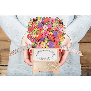 Giiffu Flower Pop Up Card, Colorful Flowers & Butterflies, Handmade 3D Greeting Cards For Her with Note Card and Envelope for All Occasion, Mothers Day, Thanksgiving, Thank You Card(7" x 6.7")