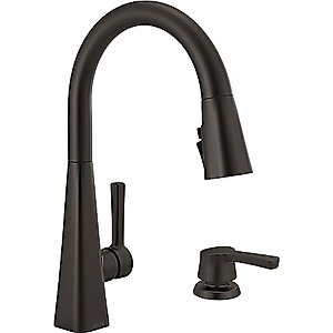 Delta Faucet Lenta Pull Down Kitchen Faucet Black, Soap Dispenser Included, Kitchen Sink Faucet, Faucet for Kitchen Sink with Magnetic Docking Spray Head, Matte Black 19802Z-BL-DST