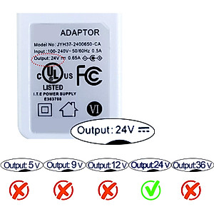 Samyo 24V 0.65A AC to DC Adaptor Switching Power Supply Replacement Cord Cable for 100ml / 120ml / 300ml / 500ml Essential Oil Diffuser UL Listed 5.7Ft - White