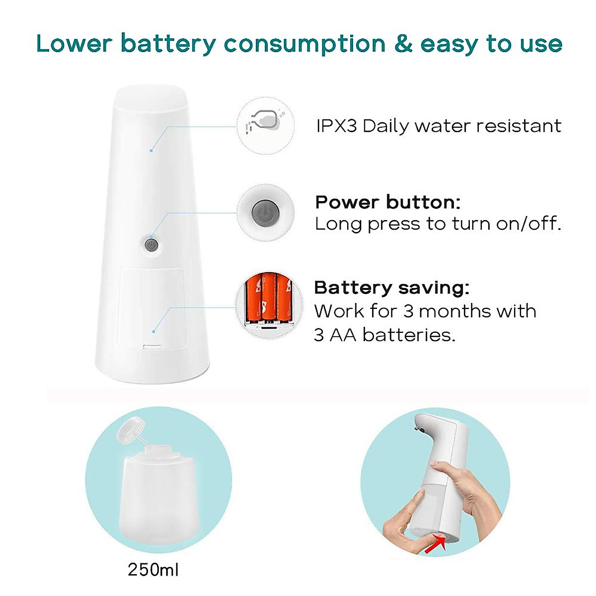 LAOPAO Soap Dispenser, Automatic Foaming Soap Dispenser Hand Free Countertop Soap Dspensers 240ml Touchless Soap Pump for Kitchen & Bathroom Xmas Gift White