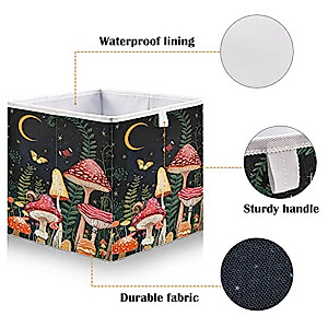 Night Mushroom Art Cube Storage Bin, Collapsible Storage Box Bins with Cubes, Foldable Fabric Baskets Bins for Shelf,Closet Cabinet,Home Organization, 11.02 x 11.02 x 11.02 inch