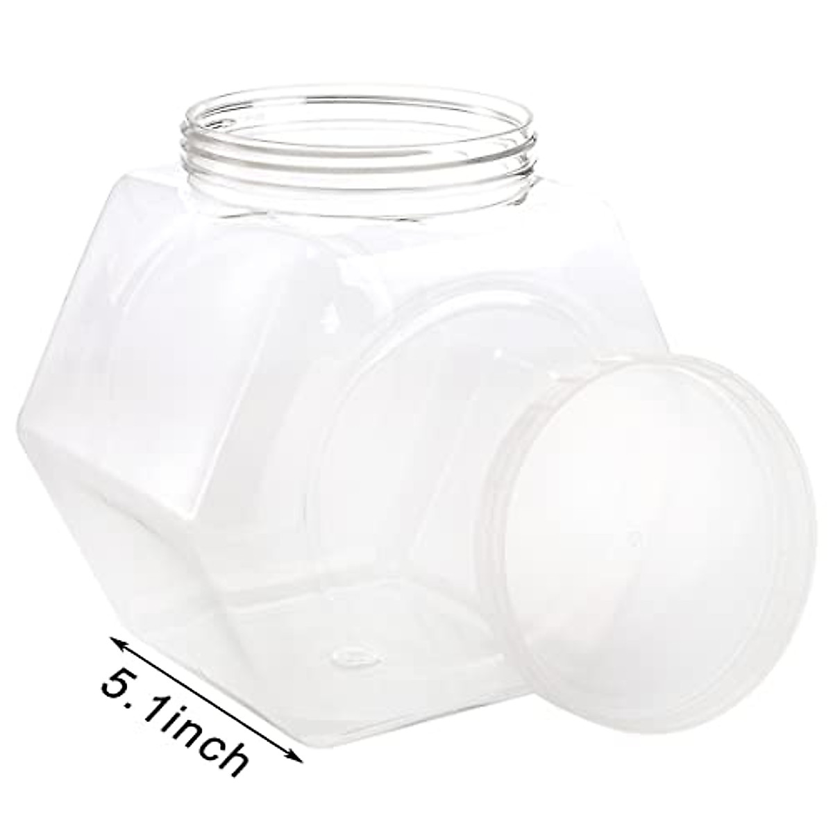 SOUJOY 2 Pack Plastic Candy Jar with Lid, 1 Gallon Cookie Containers for Kitchen Counter, Clear Hexagon Candy Display for Snacks, Dog Treats, Craft and Sewing Supplies, Coffee Pod, Laundry Pod