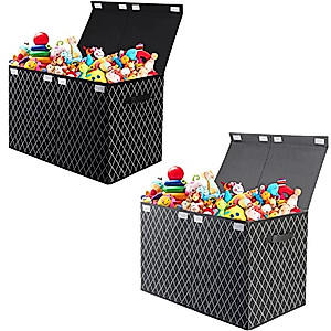 VERONLY 2 Pack Toy Box Chest Organizer Bins for Boys Girls, Kids Large Fabric Collapsible Storage Basket Container with Flip-Top Lid & Handles for Clothes,Blanket,Nursery,Playroom,Bedroom