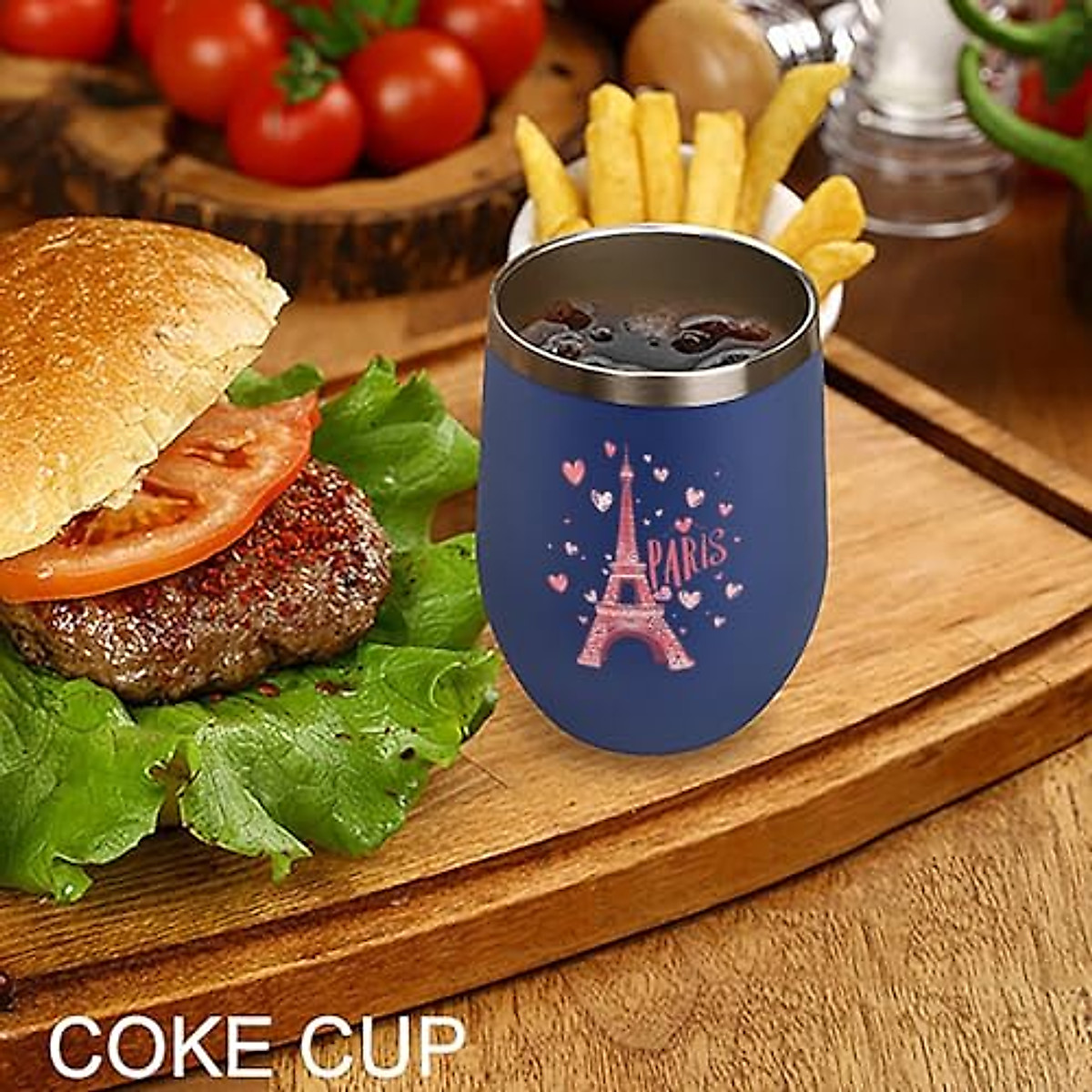 Paris France Eiffel Tower Souvenir Insulated Wine Tumbler with Lid Stainless Steel Travel Mug Coffee Cup for Cold & Hot Drinks