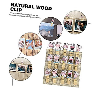 COLLBATH 5 Packs Clothesline of Cartoon Wood Craft Cards Pegs Clips for Holders Hanging Clothespins Memos Cow DIY Rope Wooden Clothespin Travel Pins Kitchen Pin Picture Art