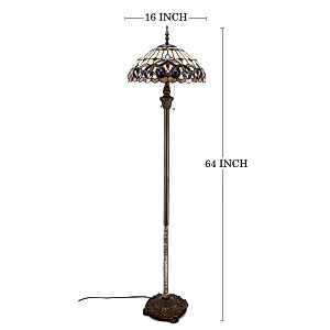 WERFACTORY Tiffany Floor Lamp Serenity Victorian Stained Glass Standing Reading Light 16X16X64 Inches Antique Pole Corner Lamp Decor Bedroom Living Room Home Office S021 Series